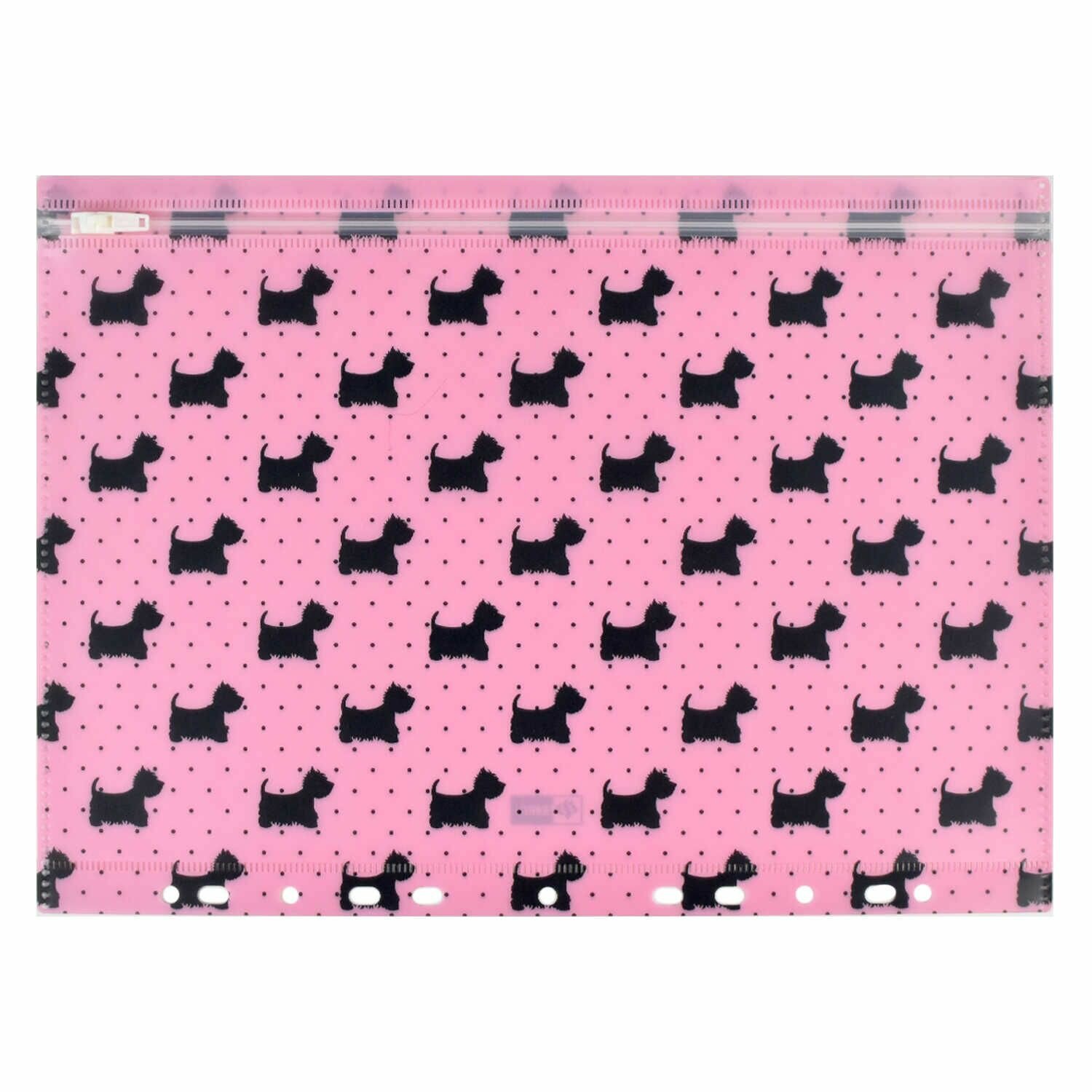 Папка-конверт с зиппом А4 "Собачки" пластиковая, розовая