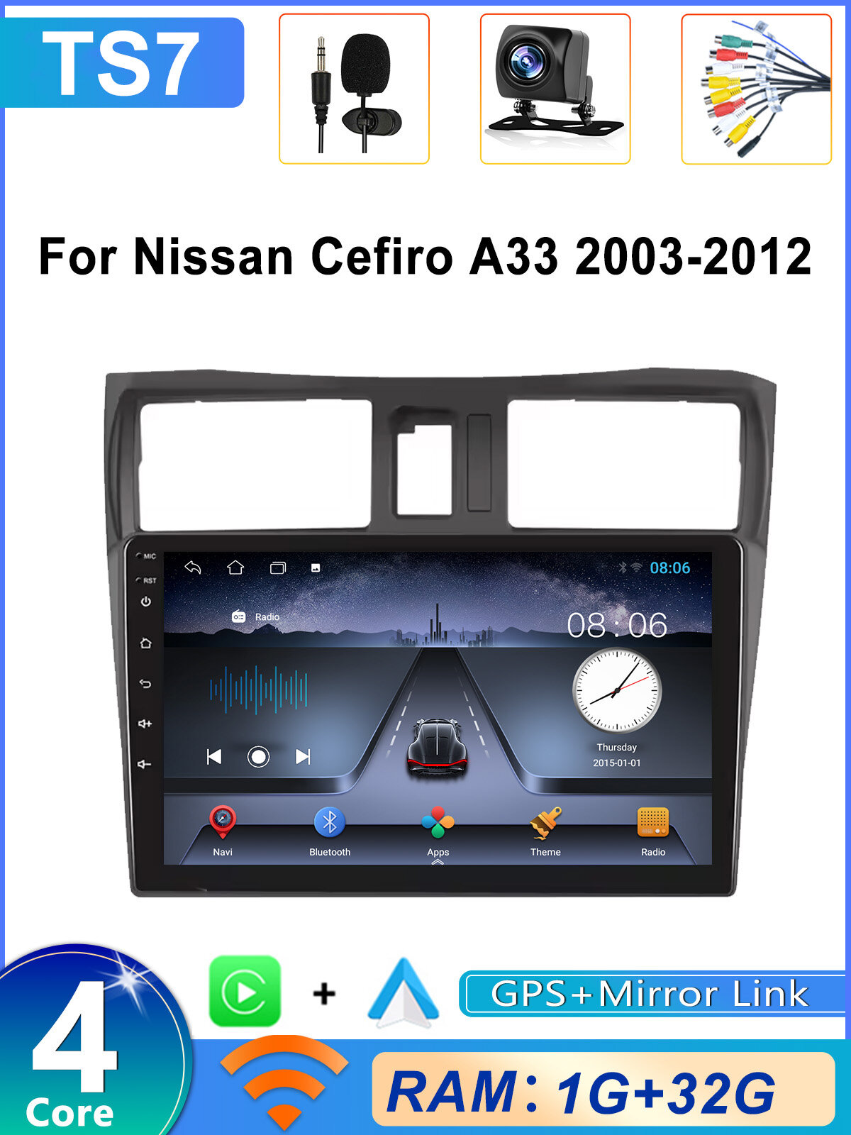 Магнитола для Nissan Cefiro A33 2003-2012, 4 ядерный процессор 1/32Гб ANDROID, IPS экран 9 дюймов, Wifi, андроид штатная автомагнитола, головное устройство Ниссан Сефиро