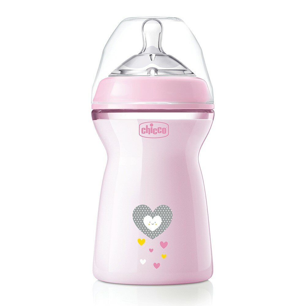 CHICCO NATURAL FEELING бутылочка полипропиленовая+соска силиконовая С флексорами 6+ 330МЛ розовая