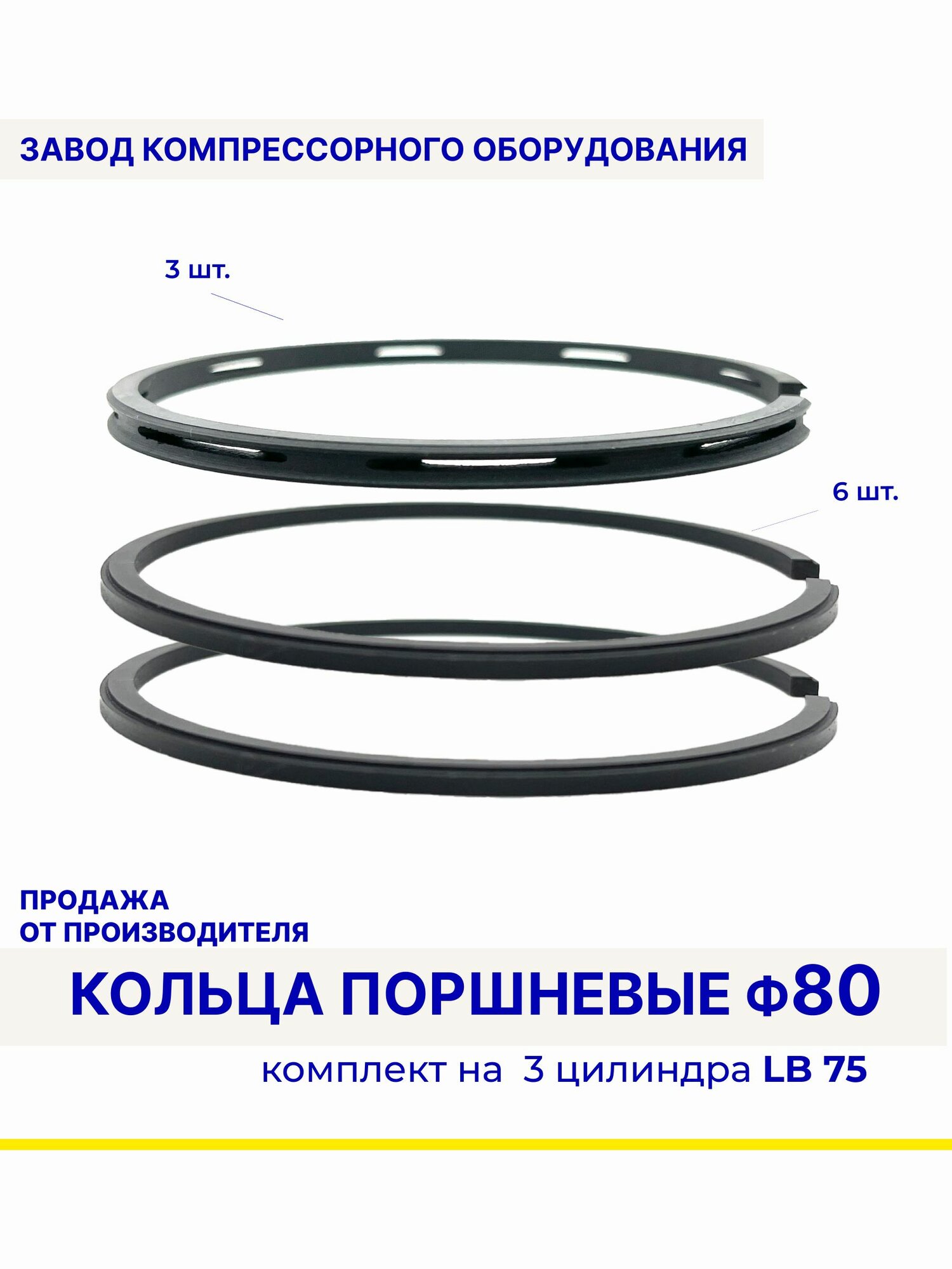Поршневые кольца 80 мм для поршневого компрессора LB75 (комплект на 3 цилиндра)