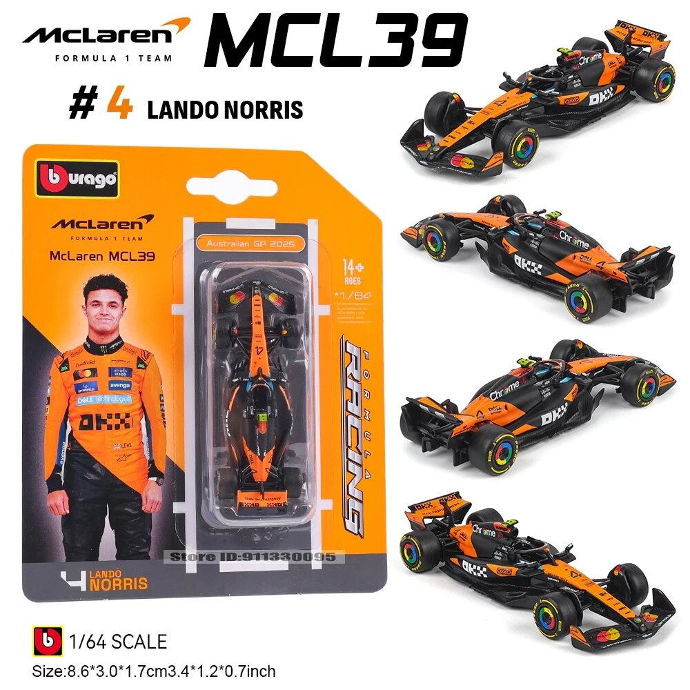 Bburago 1:64 McLaren MCL39 #4 Lando Norris Оранжевый