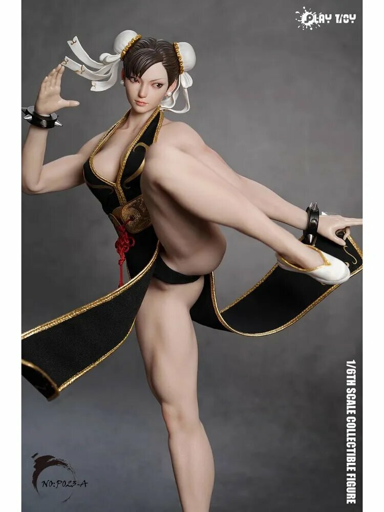 PLAY TOY 1/6 Fighting Goddess Kung Fu Girl Chunli Подвижная фигура статуи(Черная одежда)