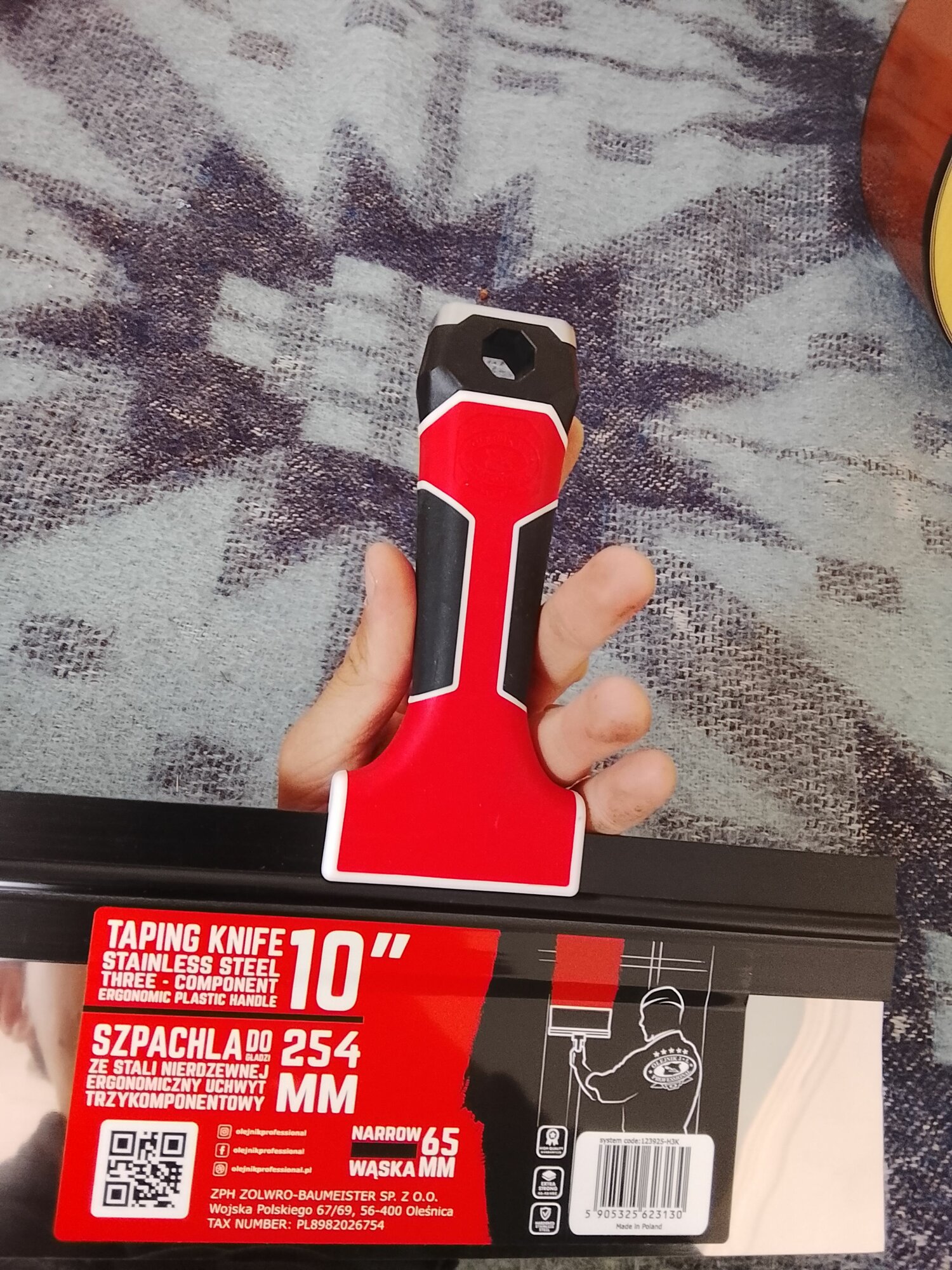 Шпатель "TAPING KNIFE" 10" нерж. ширина лезвия 65мм, руч 3-х комп. Olejnik