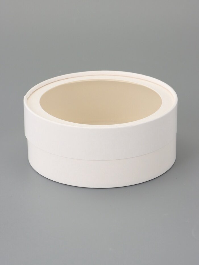Коробка подарочная круглая с окном, завальцованная, белая, 15×6 см