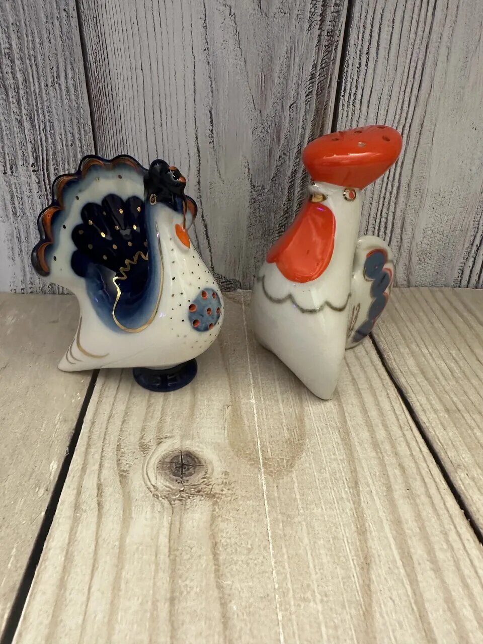 Статуэтка Петушок и Индюшка Солонка и перечница Фарфор ссср 70 годы винтажная