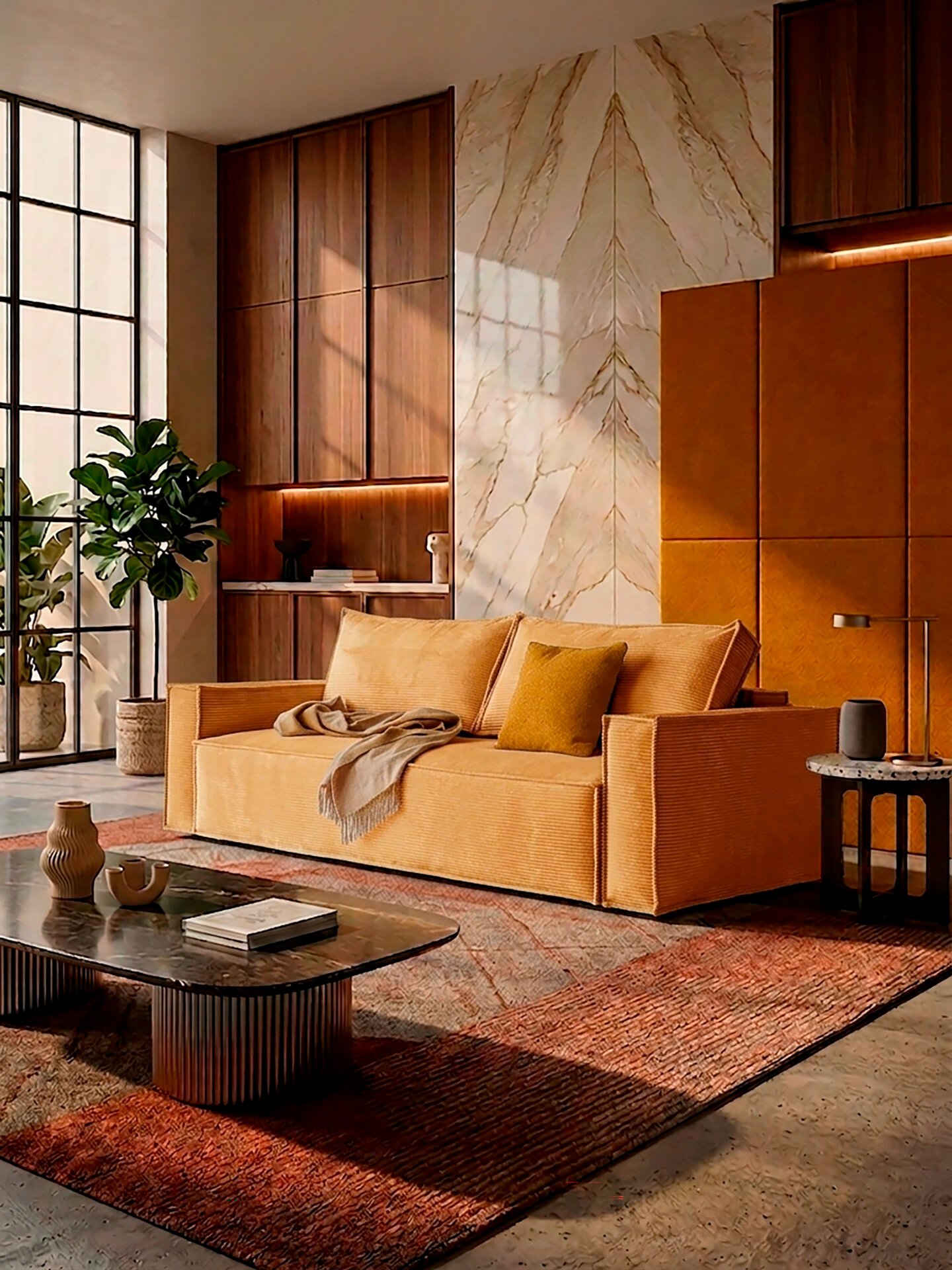 Диван Софт 3 Cilium Umber NOW 240x94x80 см, желтый Вельвет, еврокнижка Фиеста
