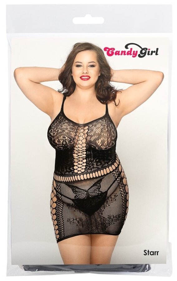 Платье-сетка и стринги Candy Girl Starr, 2XL (Цвет: черный)