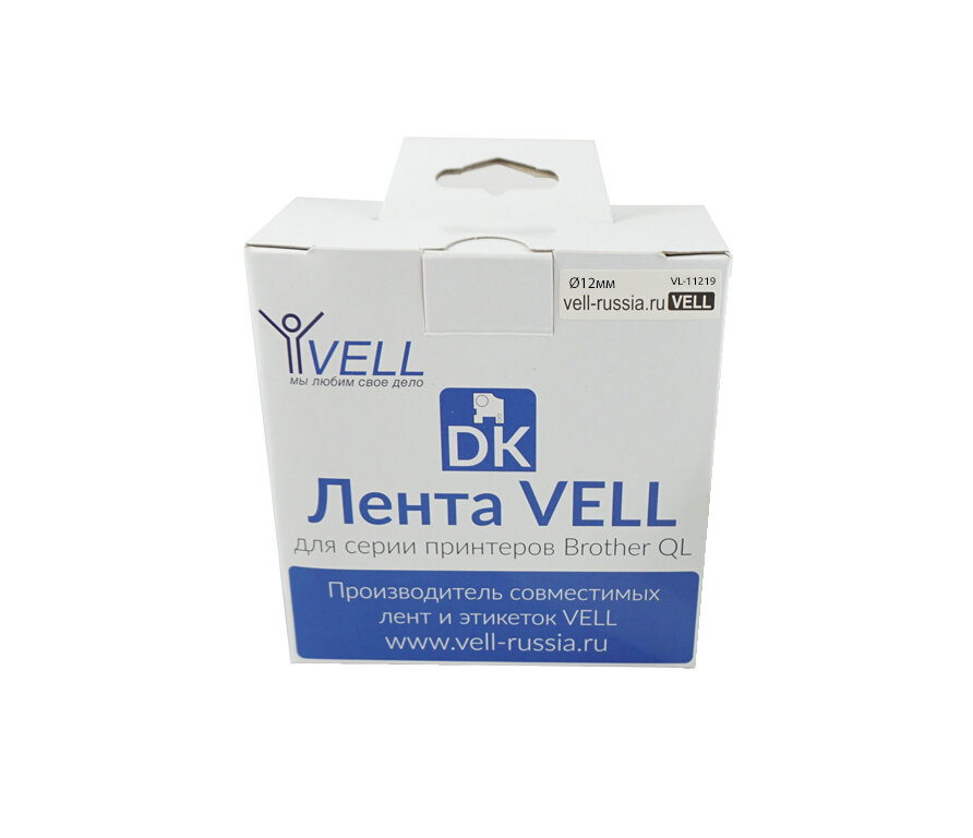 Лента Vell VL-B-DK 11219 (Brother DK11219), 12 мм х 12 мм, черный на белом {VL-11219} (1000 шт/упак)