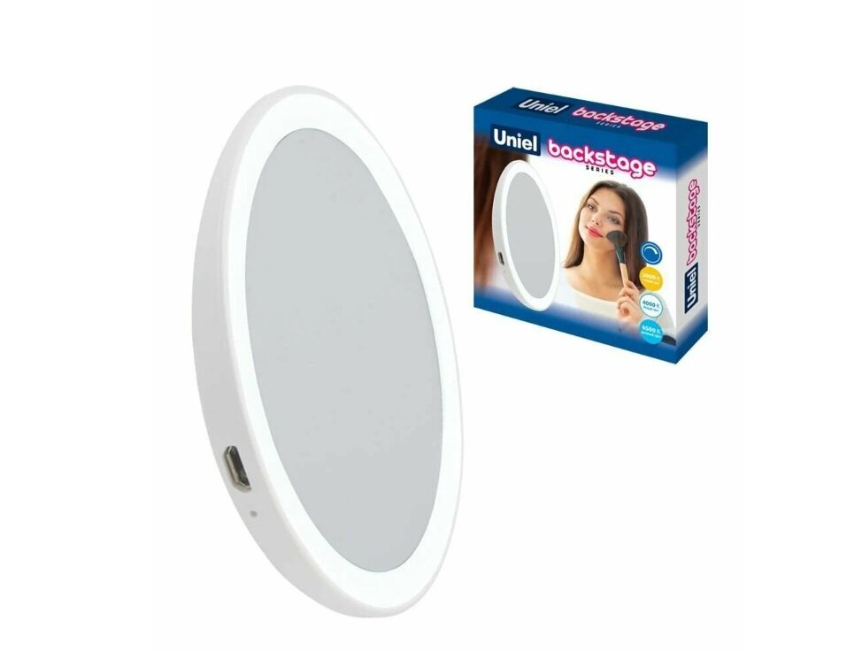 Зеркало карманное Uniel с подсветкой аккум. с диммером ULK-F73 SW/DIM/RECH WHITE