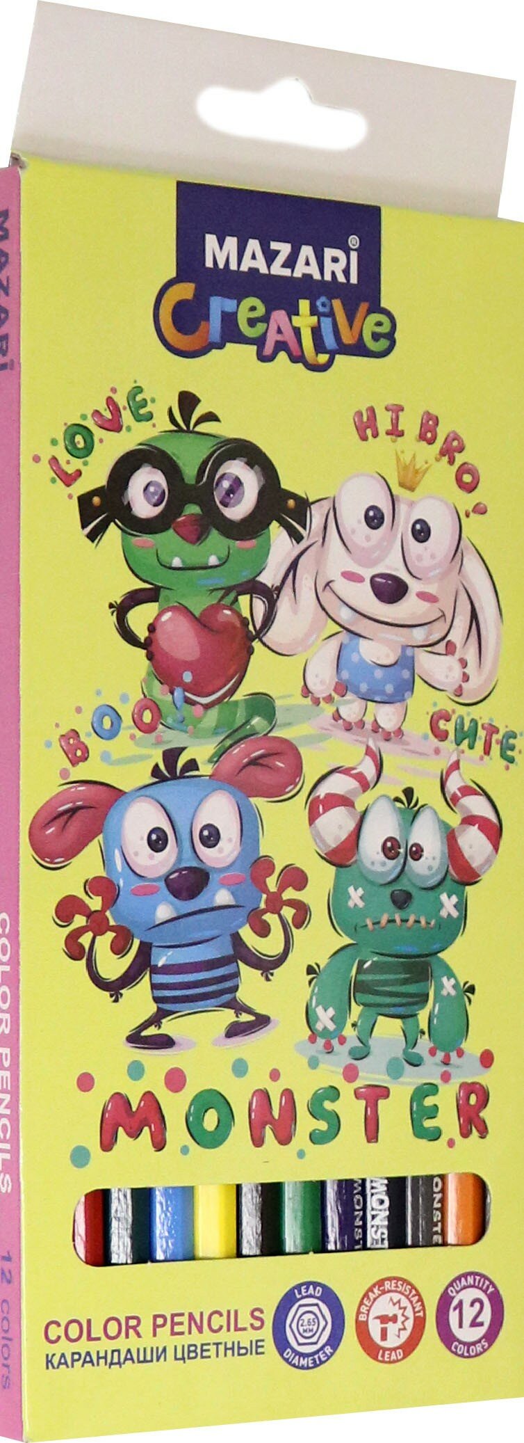 Карандаши цветные "MONSTER", 12 цветов (M-6186-12)