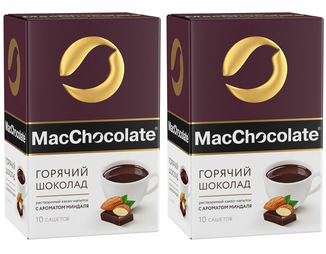 MacChocolate Растворимый напиток, Горячий шоколад, Миндаль, 20 г х 10 пак, 2 упаковки