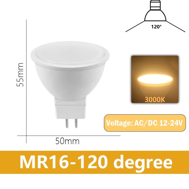 Светодиодный прожектор MR16 12-24V 3000K 120degree 7W
