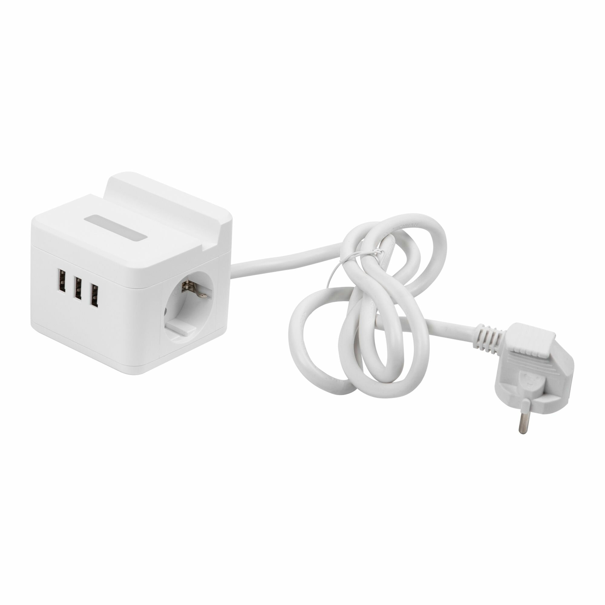 Удлинитель с USB 1,5 метра, 2 розетки с заземлением, защитными шторками, 3 USB, 16А, 3500Вт, ночник.