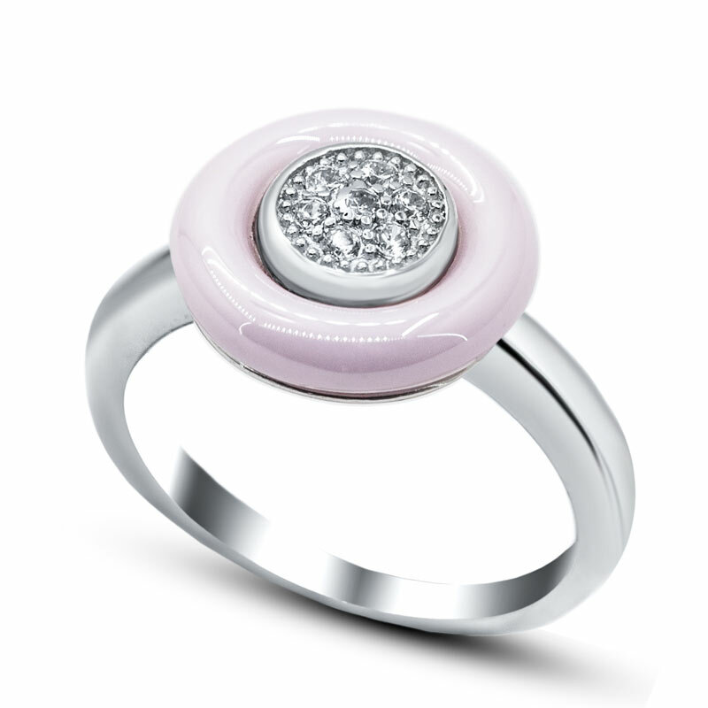 Кольцо, серебро, 925 проба, фианит, керамика