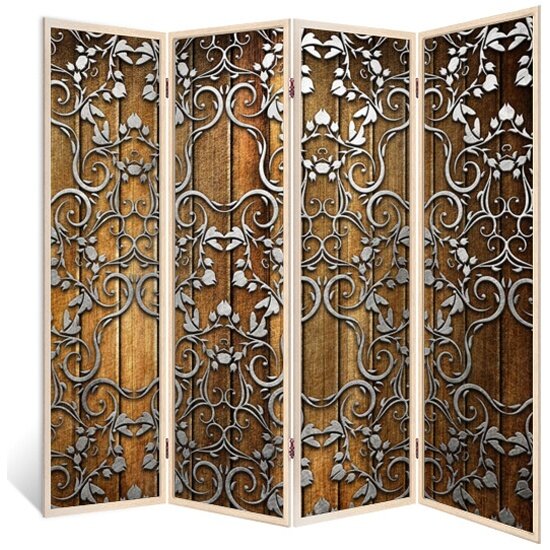 Ширма перегородка Декор Депо для комнаты деревянная "Баронство" двухсторонняя с картинкой (абстр) 4 створки кремовый дуб 176х185 см 14 кг