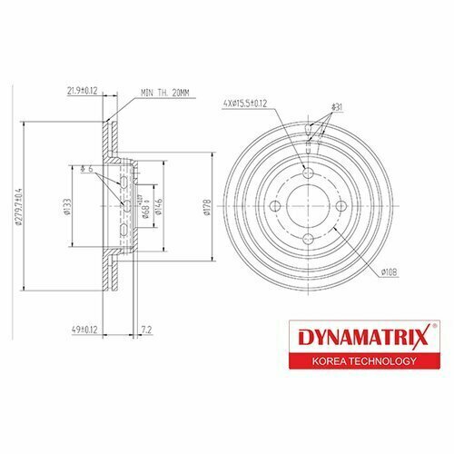 Тормозной диск передний Dynamatrix-Korea DBD517 для Audi 80, Cabriolet, Coupe