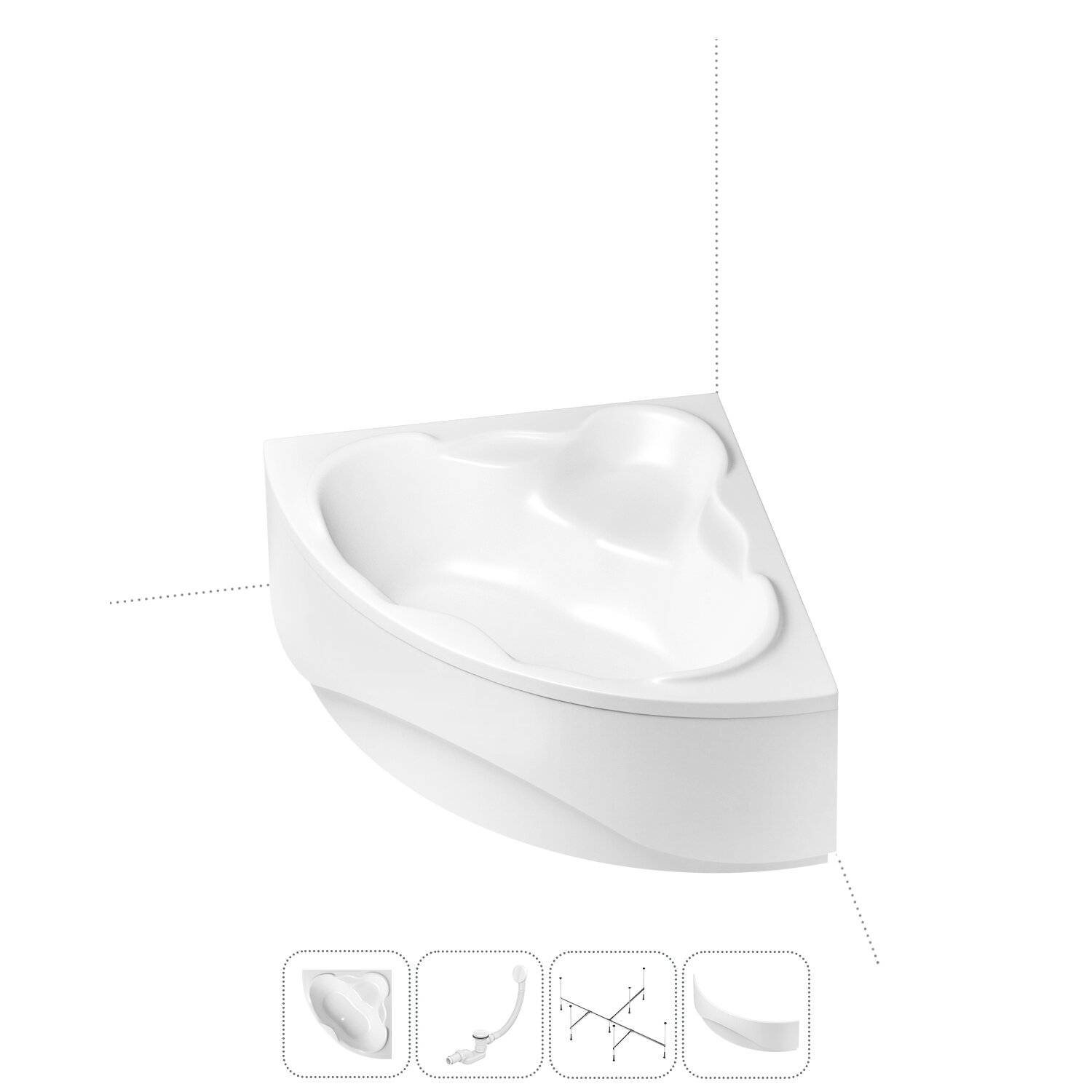 Угловая ванна акриловая 150 x 150 с каркасом и экраном Lavinia Boho Elegant 202011180 в наборе 4 в 1: акриловая ванна, слив-перелив, каркас, экран