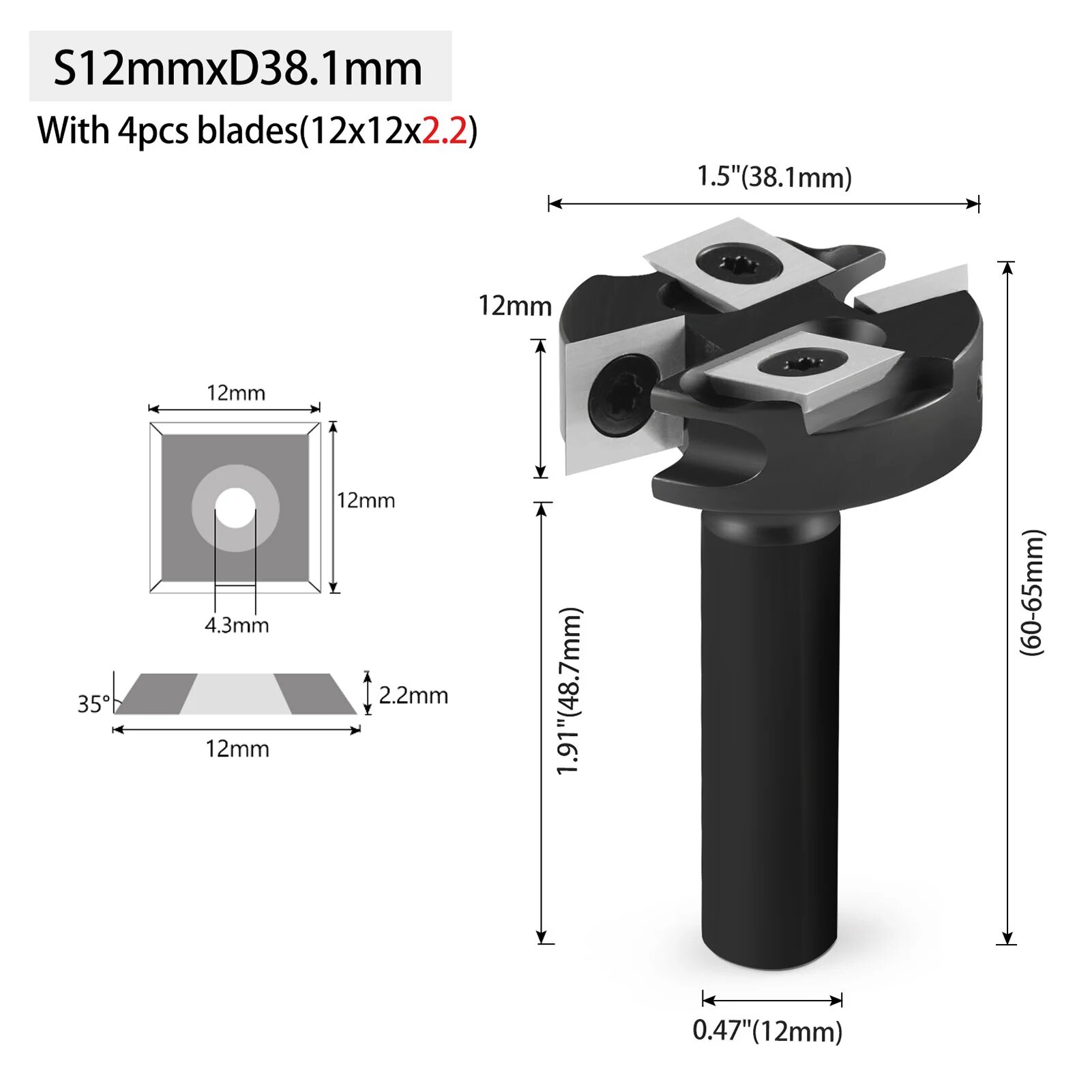 Фреза 6 мм 1/4 8 мм 12 мм 12,7 мм с фрезой, цементированная деревообрабатывающая насадка, сменная дрель для спойлевой доски S12mmxD38.1mm