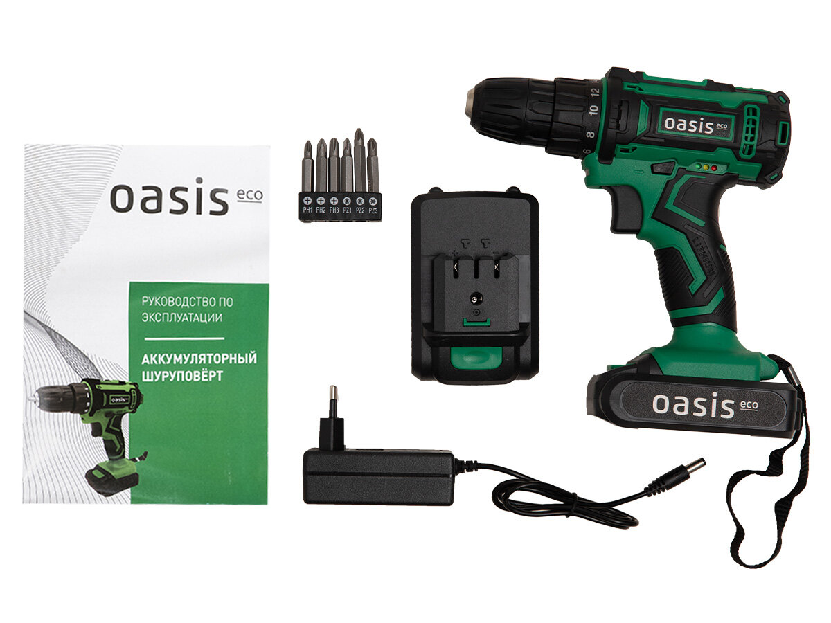 Дрель-шуруповерт аккум. OASIS ASB-18S Eco (J) 18В (2*1,5Ач) 35Нм, коробка + биты