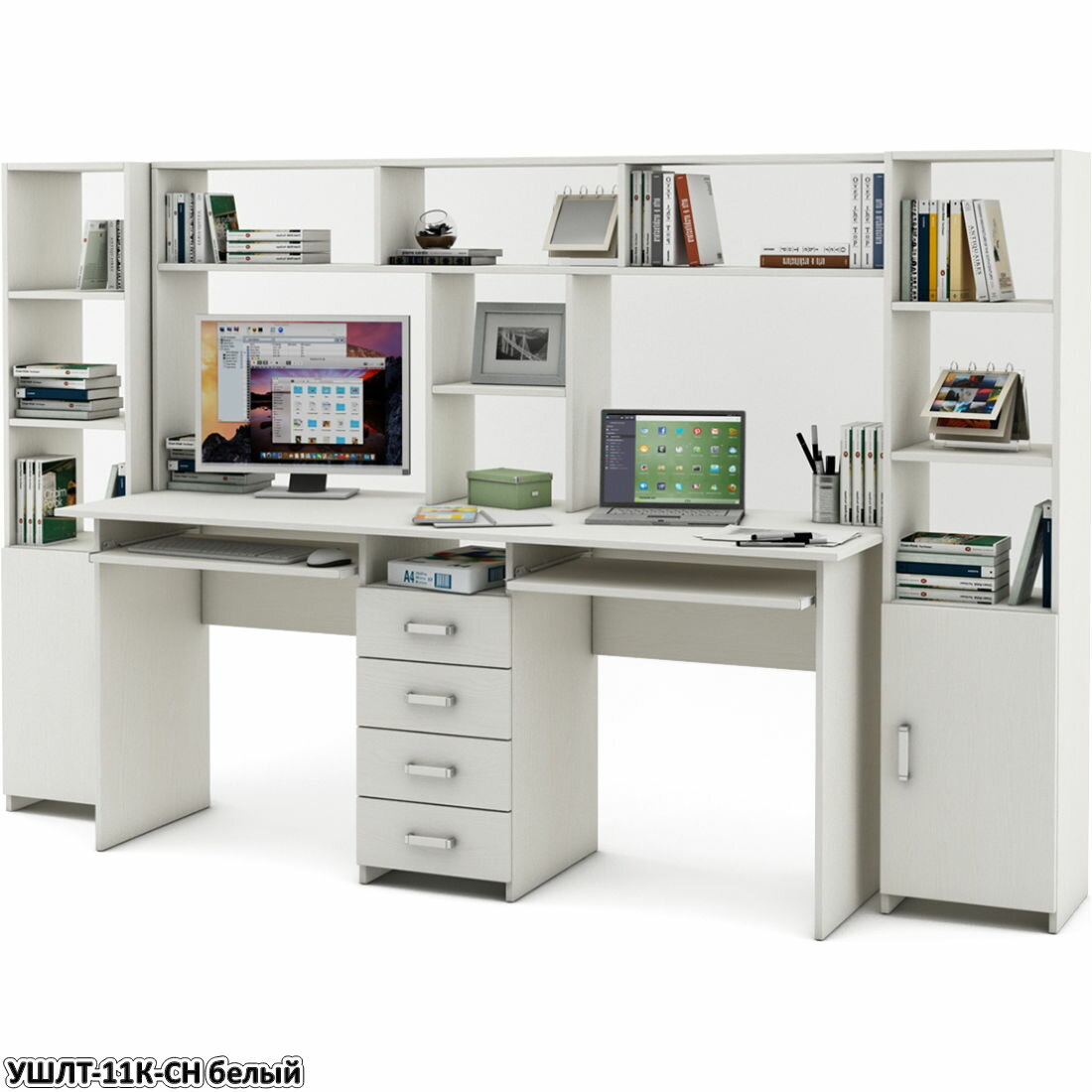 Уголок школьника Лайт-11К с надстройкой Белый, ЛДСП, МФ Владимир VMF, 245х149,2х60 см.