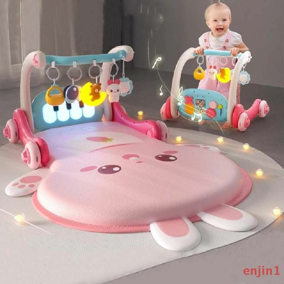 Развивающий игровой коврик для малышей, мягкий, с пианино и погремушками, Детские ходунки каталки 3 в 1 со светом и звуком