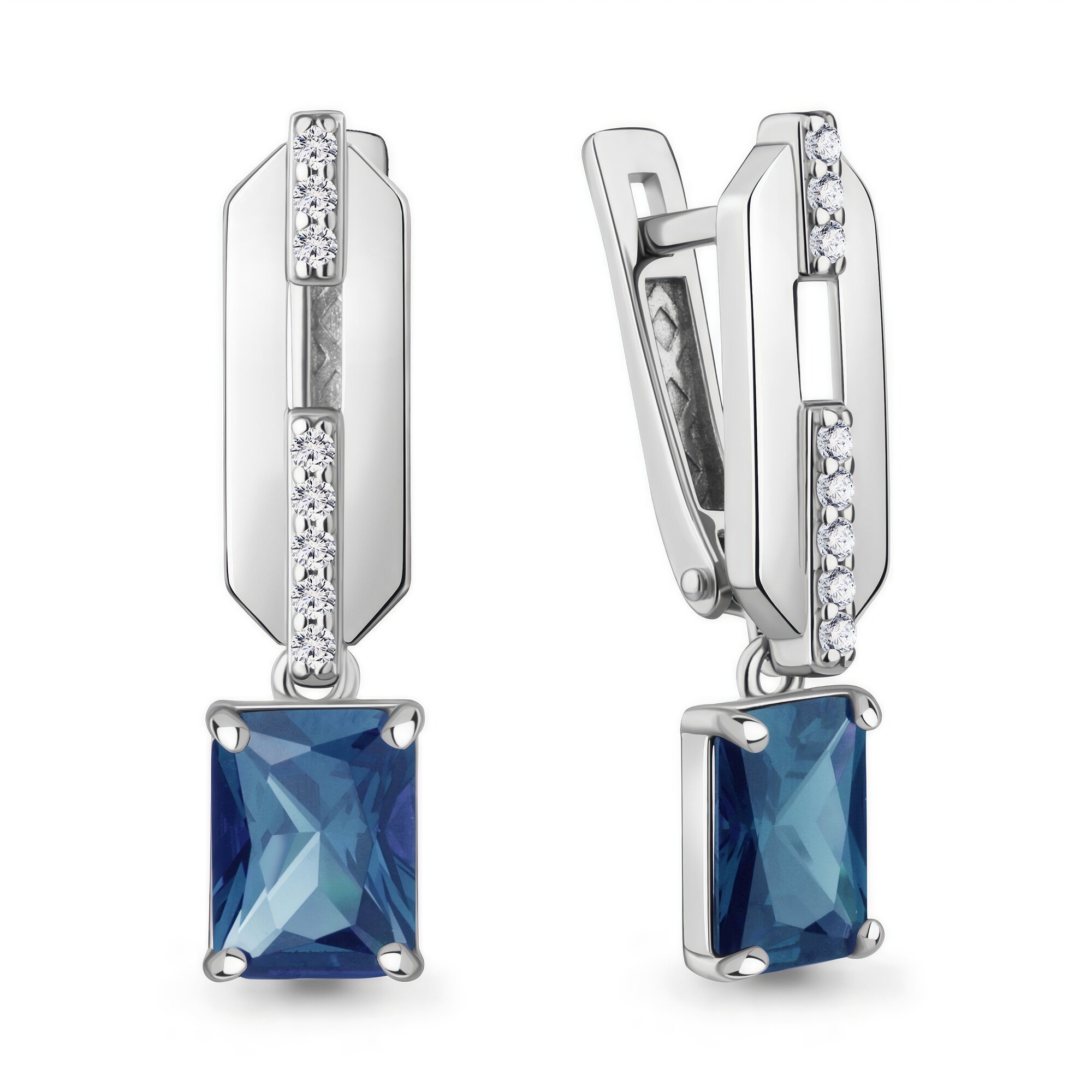 Серьги, серебро, 925 проба, родирование, фианит, Лондон топаз