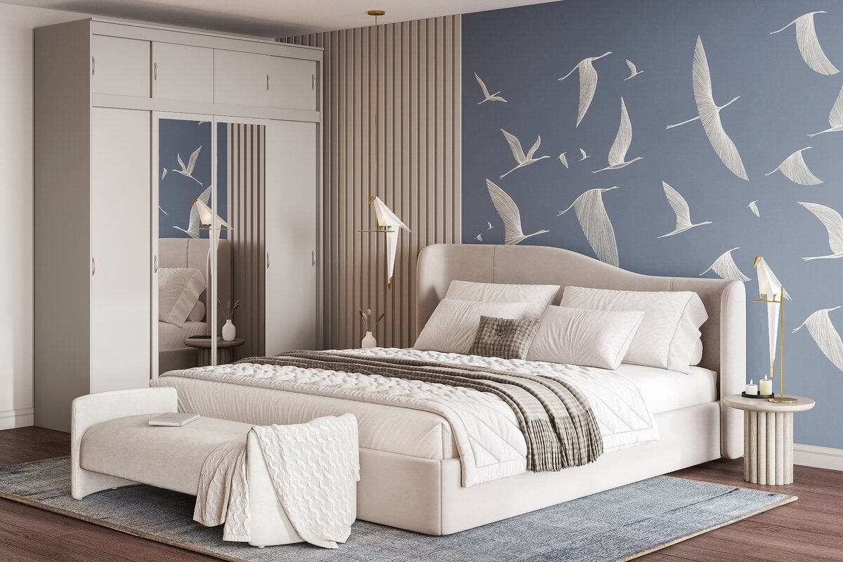 Шкаф-купе Миллениум-4 с антресолью Кашемир для одежды с зеркалом четырехдверный 220*250*50