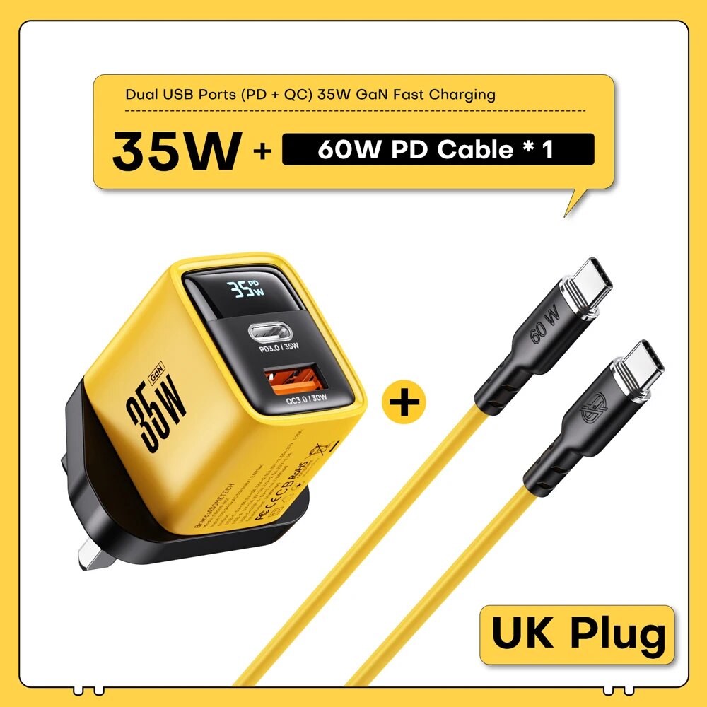 Зарядное устройство 35W UK с кабелем USB C 60W