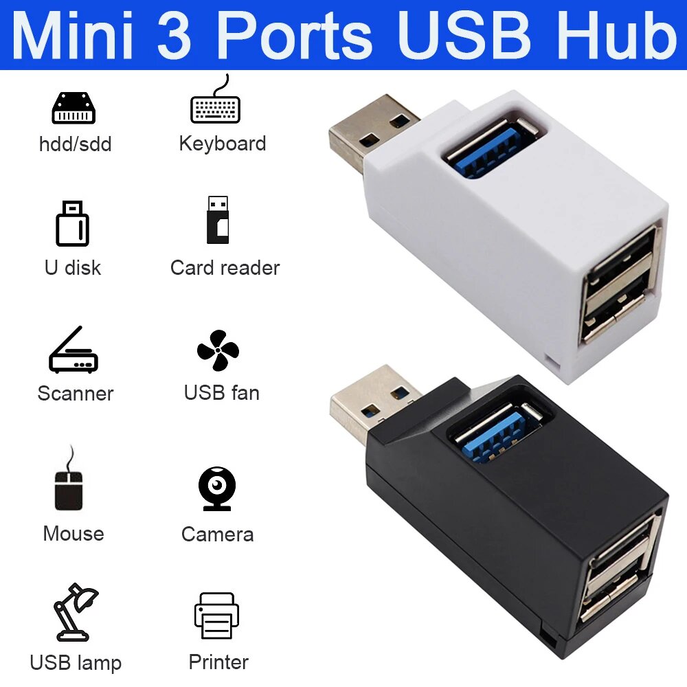 USB 2.0 хаб на 3 порта, черный — фото 1