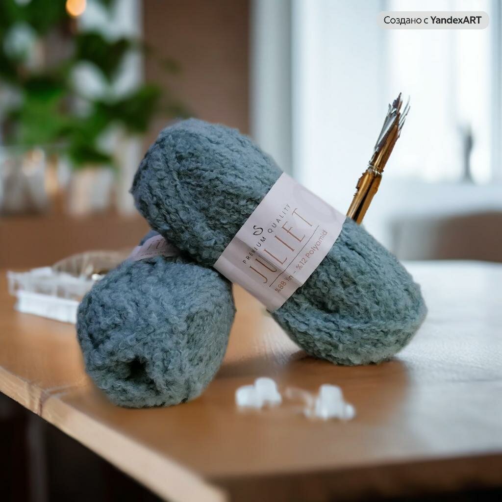 "Nako Juliet", пряжа с эффектом "букле" цвета лазурный 11304, 2мотка