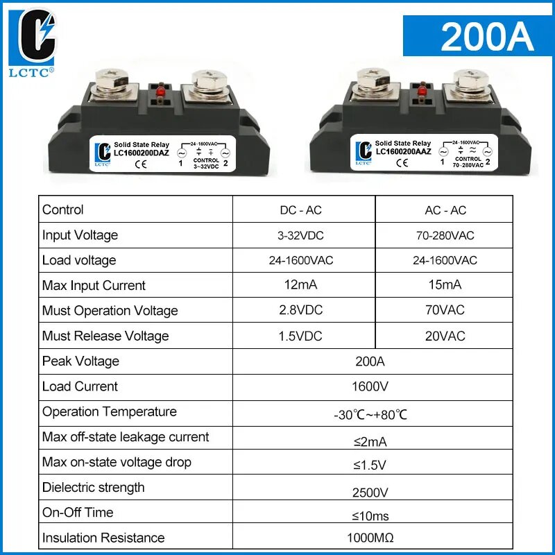 LCTC LC160060-400ZDA промышленное твердотельное реле 60-400А DC to AC, 200A