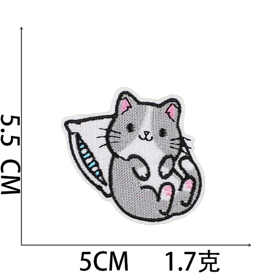 Серые нашивки на одежду с кошкой, 5x5.5 см, 1.7克
