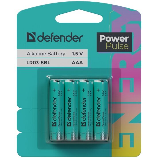 Батарейка алкалиновая Defender PowerPulse LR03-8BL ААА, блистер, 8 шт.