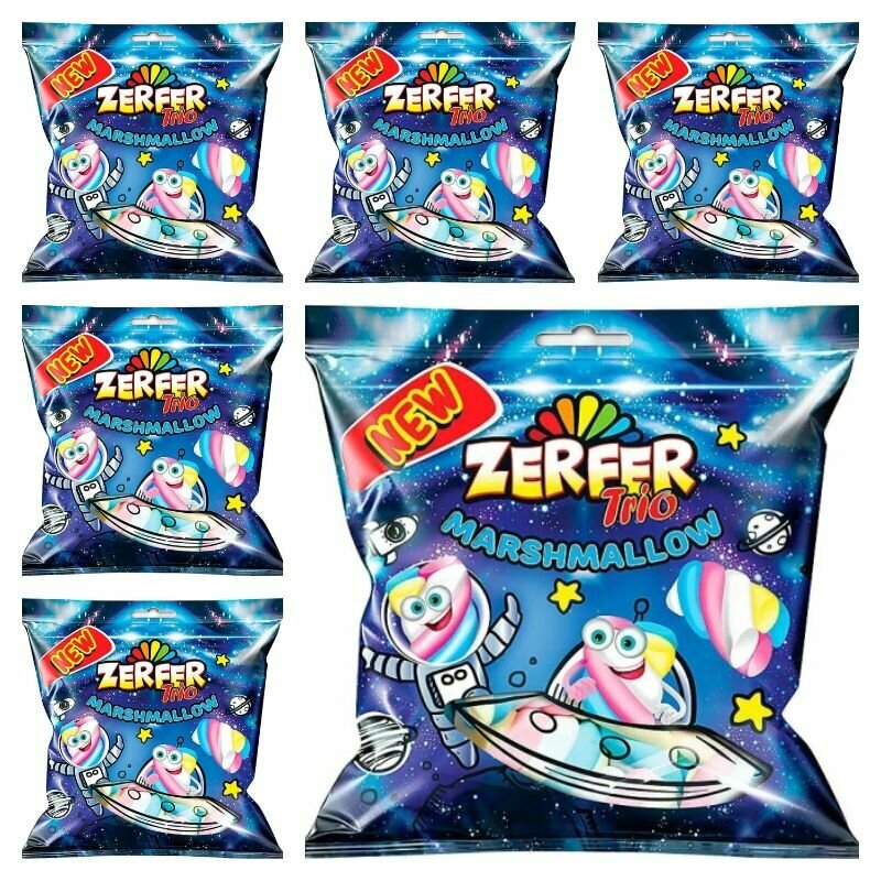 Zerfer Маршмеллоу, Trio, клубника-ваниль-банан, 90 гр, 6 уп.