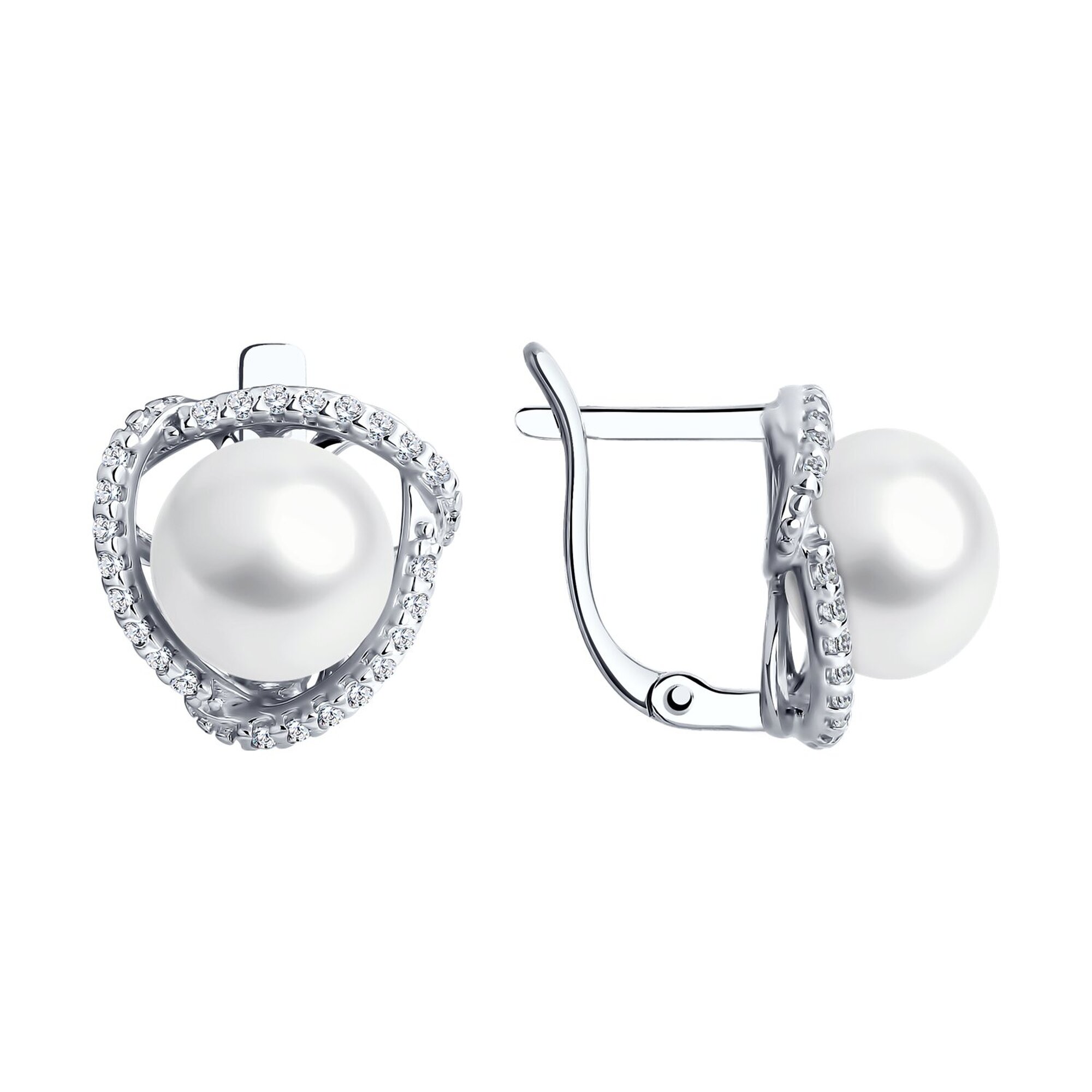 Серьги, серебро, 925 проба, родирование, жемчуг, фианит