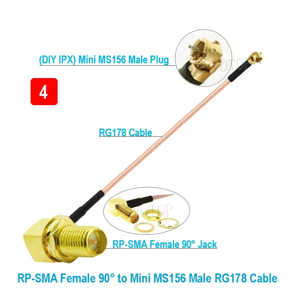 BEVOTOP Кабель RG178 MS156 - SMA 7.5CM, RPSMA F90 to MS156