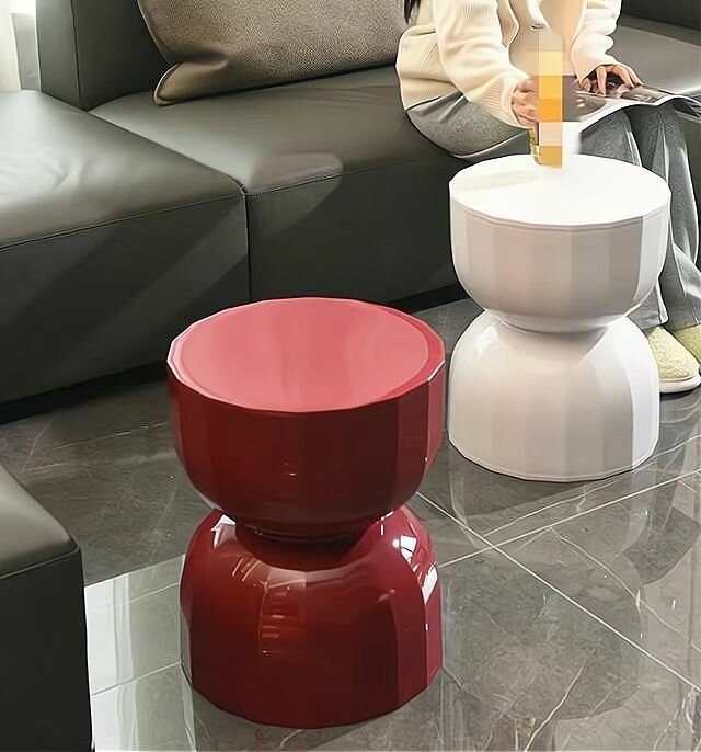 Журнальный столик, круглый, для ванной, арт-декор, красный, 36х36х45см
