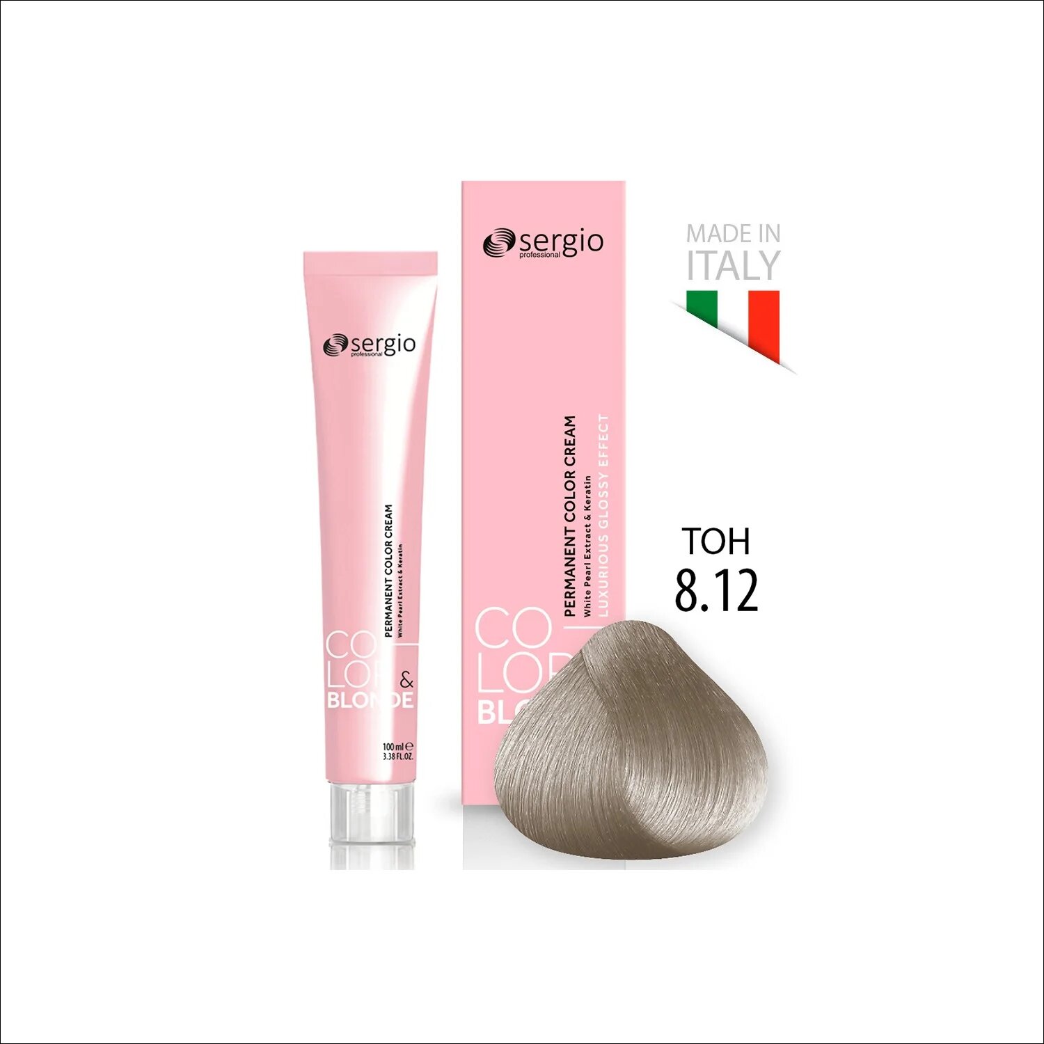 Перманентный краситель для волос 8.12 блондин натуральный жемчужный лед, 100мл, sergio professional