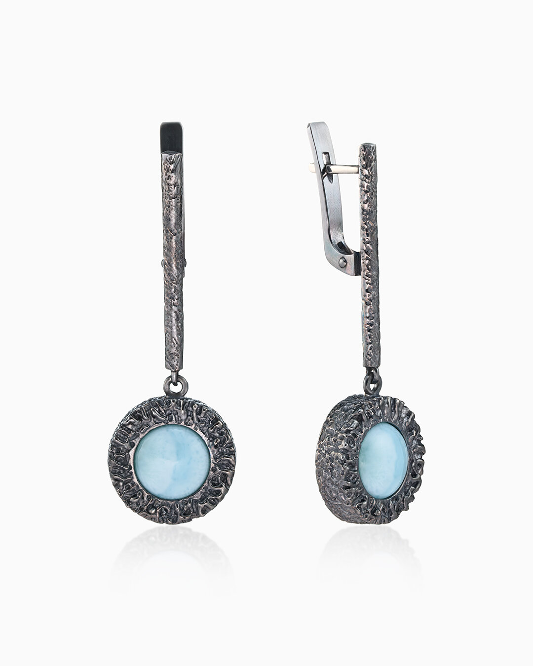 Серьги, серебро, 925 проба, чернение, ларимар