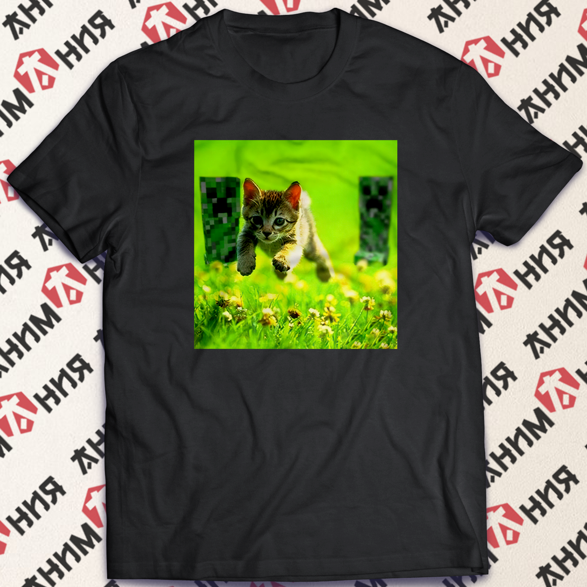 Футболка Футболка с котом "Майнкрафт" смешная, мемная, черная Размер S