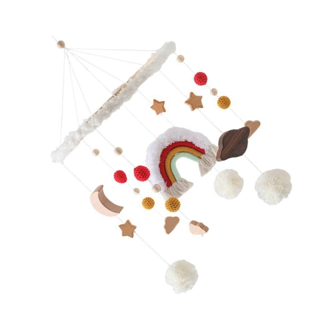 Детские игрушки, Скандинавский мобиль с радугой и звездами-оранжевый