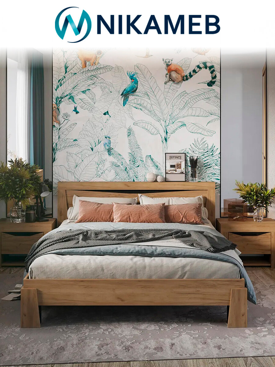 Кровать 1,4 с ортопедическим основанием Спальня Паола КР 702 (дуб крафт золото)