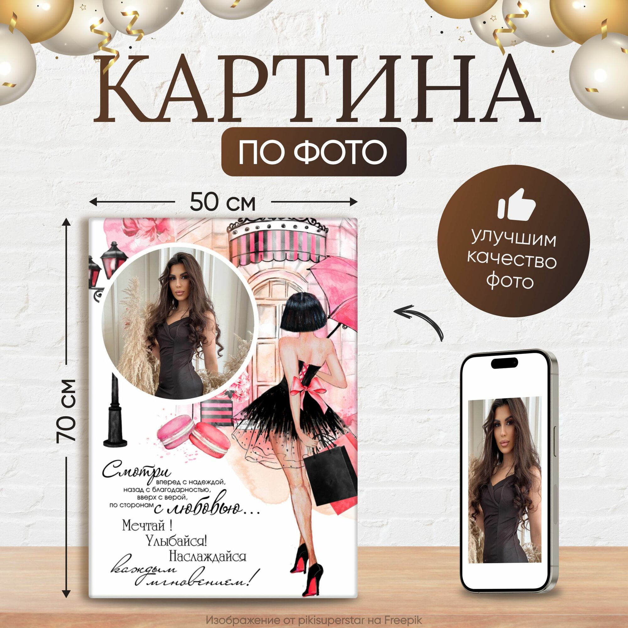 Картина по фото на холсте печать фотографий для интерьера на стену, портрет на заказ 50х70 см