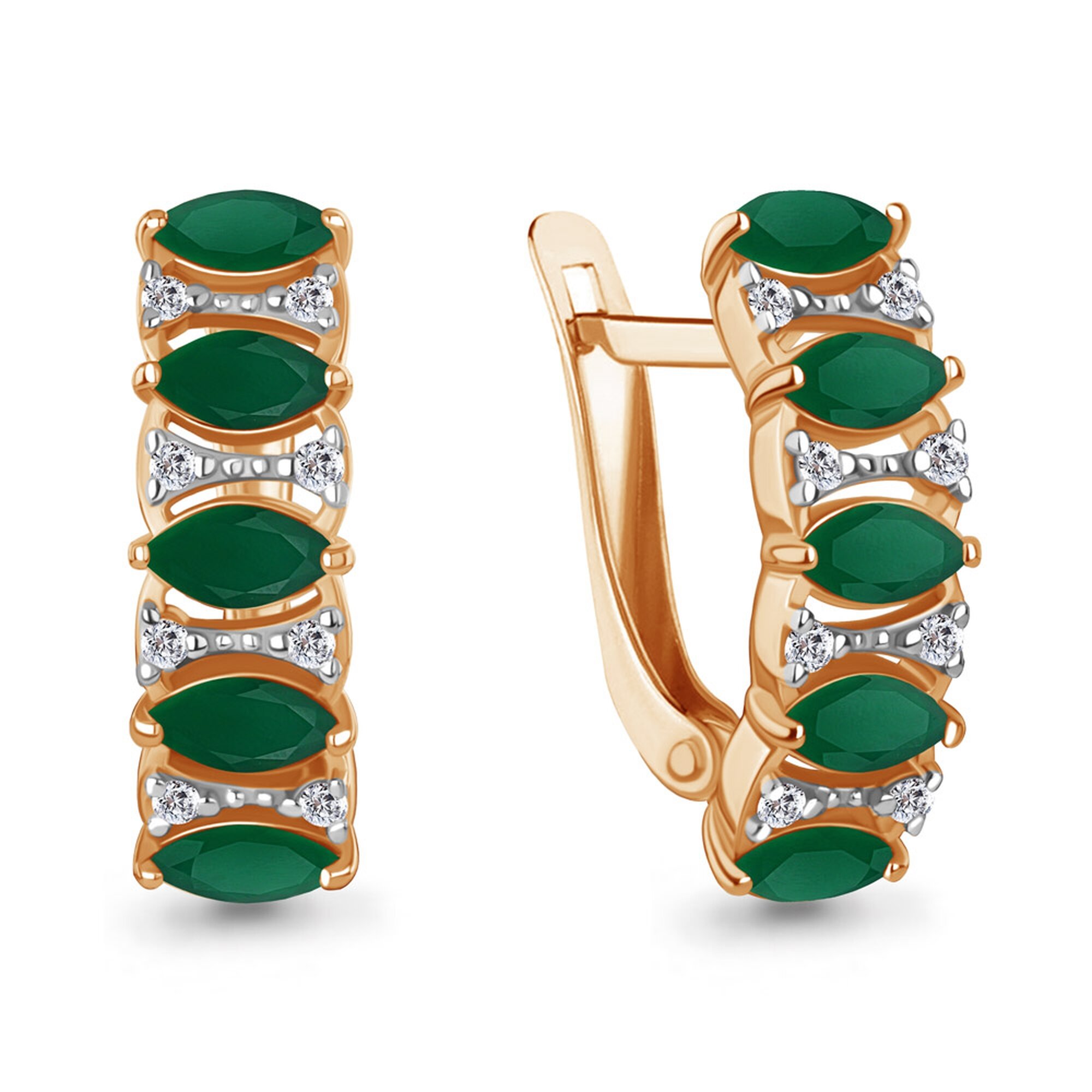 Серьги, серебро, 925 проба, золочение, фианит, агат