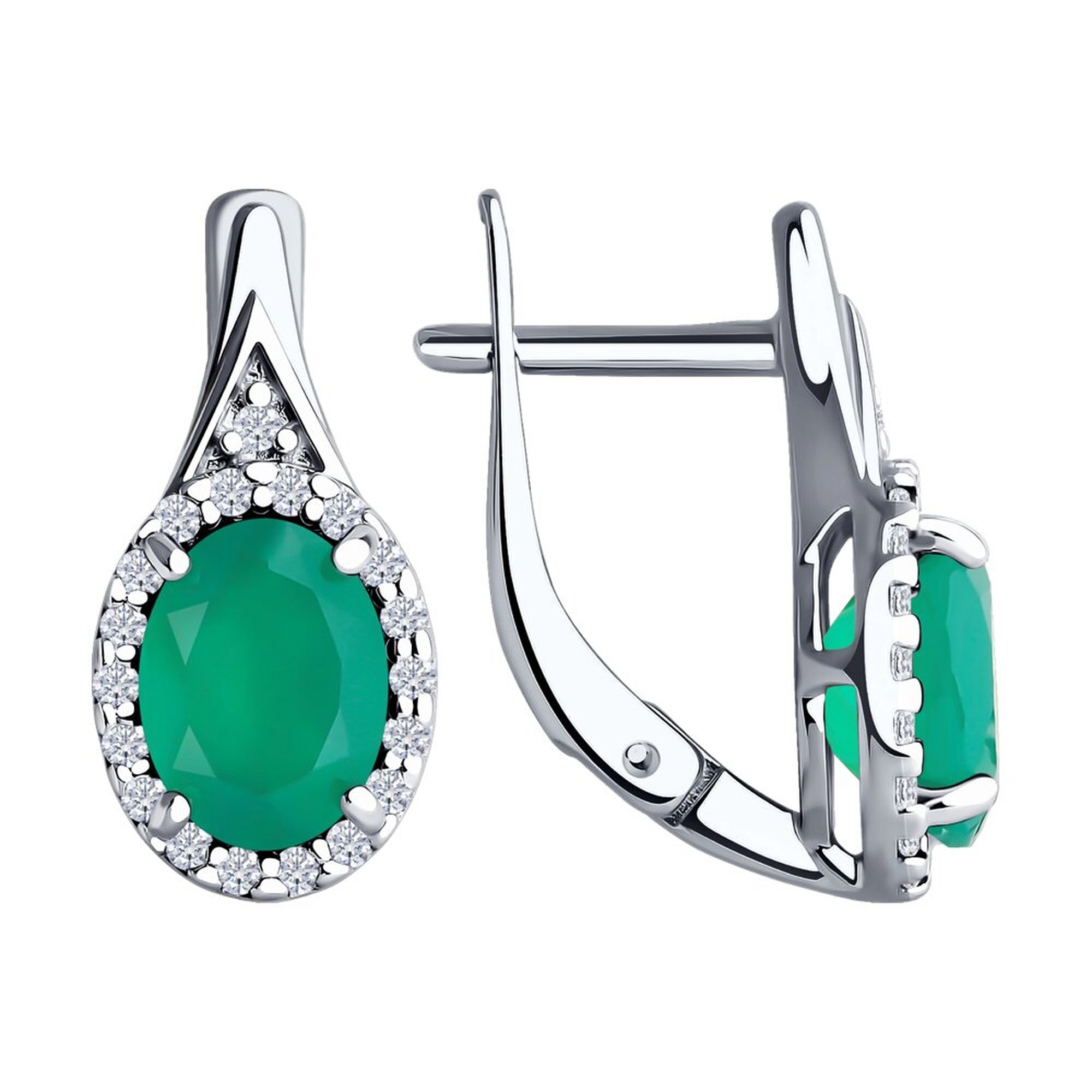 Серьги, серебро, 925 проба, родирование, агат, фианит