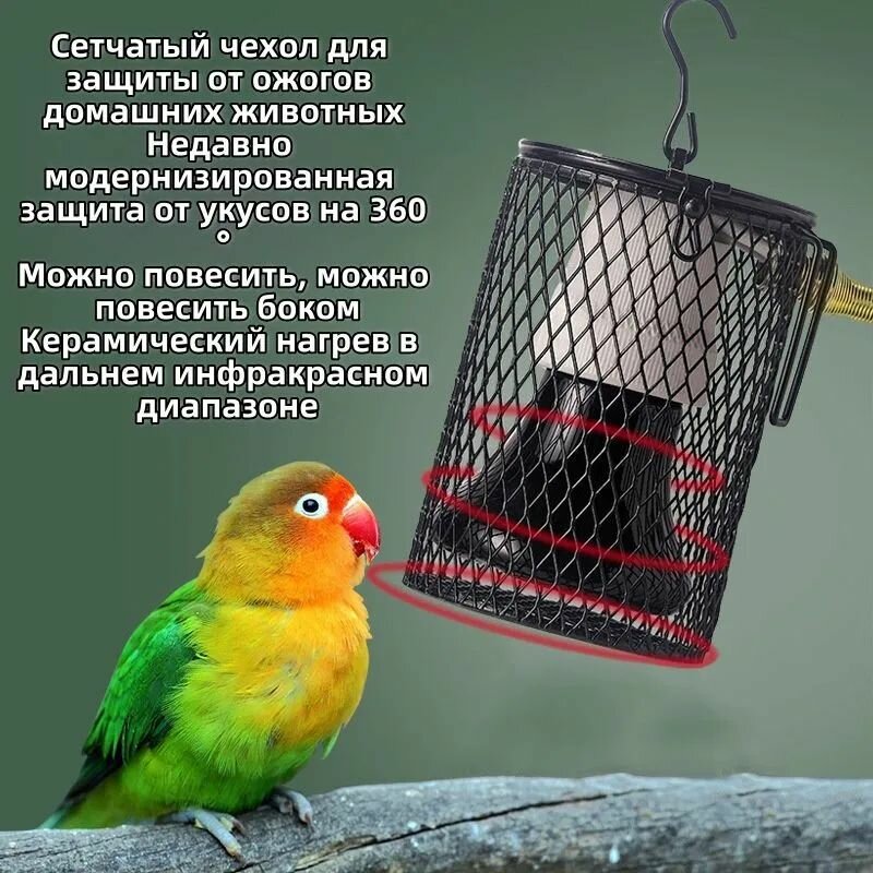 Светильник с защитной сеткой для клеток птиц, попугаев, террариумов, грызунов и кроликов, со 100-ватной теплой лампочкой в подарок
