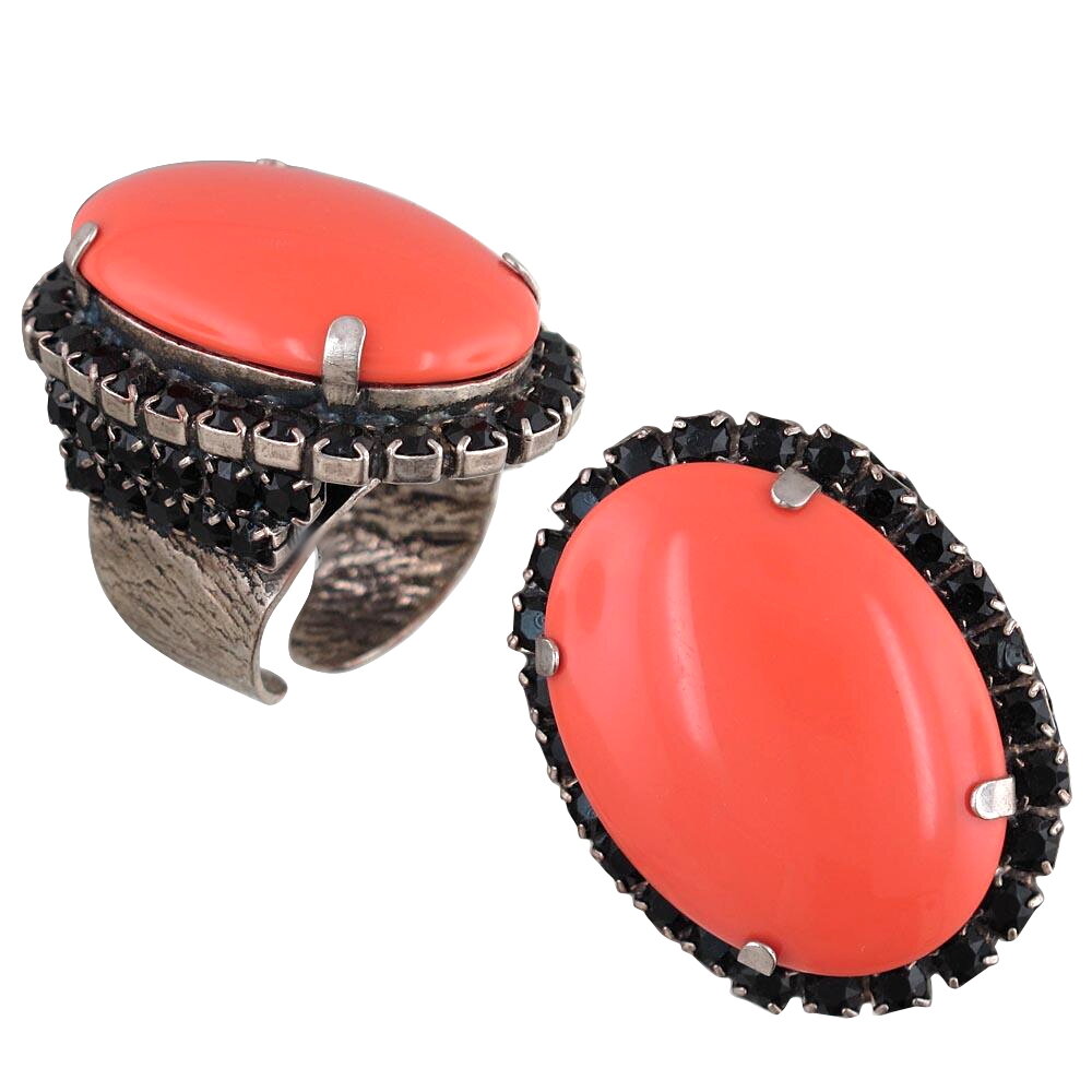 Кольцо, коралл, стекло