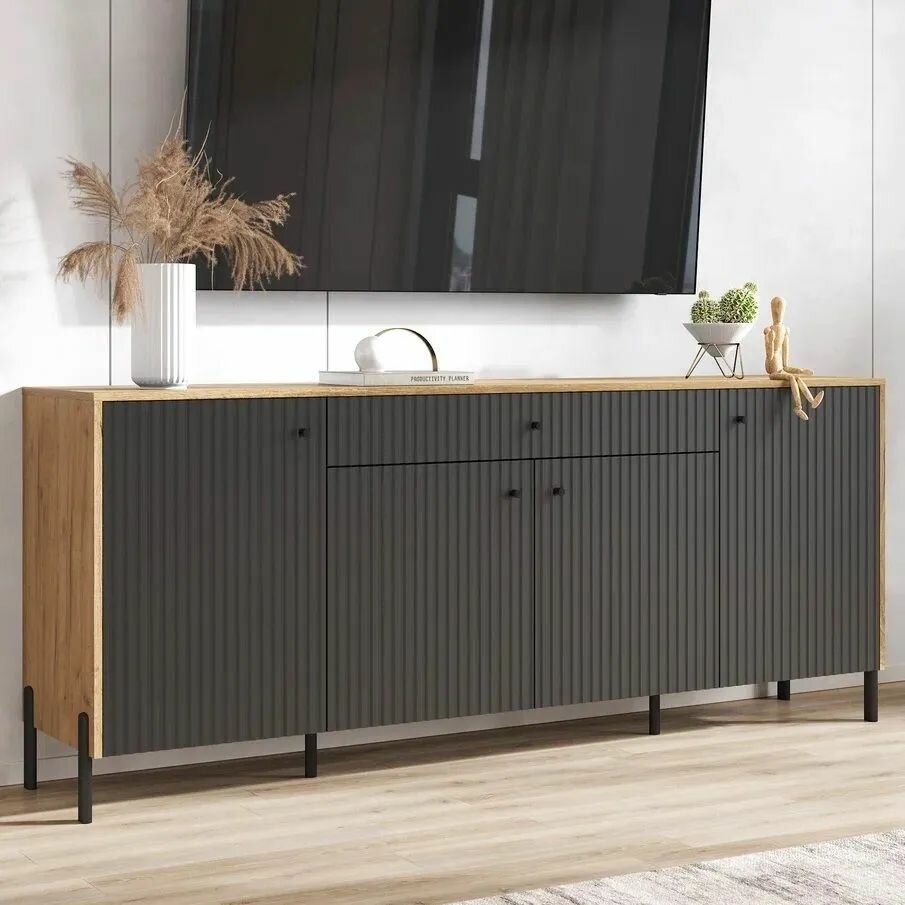 Комод Оливия металлические ручки Графит Софт NEW/Дуб Крафт