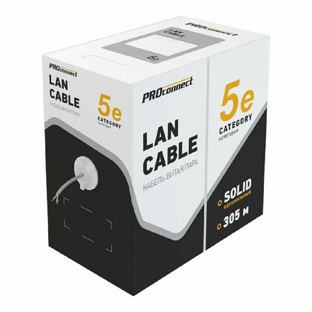 Proconnect Неэкранированная витая пара бухты 01 - 0052 Кабель витая пара U UTP, CAT 5e, PVC, 4PR, 24AWG, INDOOR, SOLID, серый, 305м