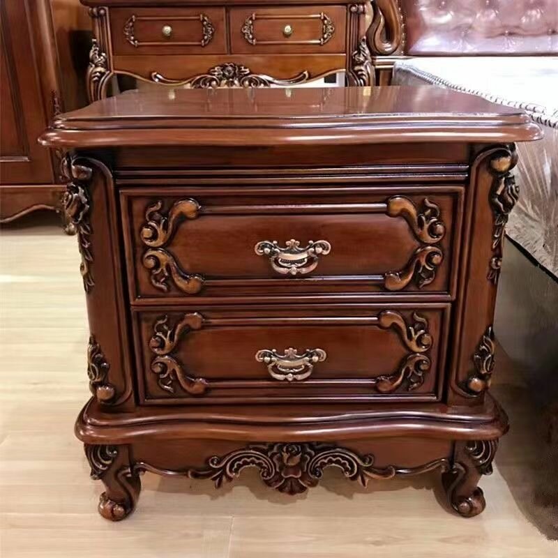 Прикроватная тумба в американском стиле, из массива гевеи, с 2 ящиками, 57x55x42 см, темный/светлый орех